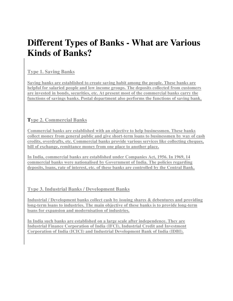 Different Types of Banks - What Are Various Kinds of Banks? | PDF ...