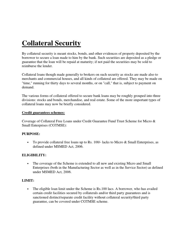 Collateral Security | Loans | Credit (Finance)