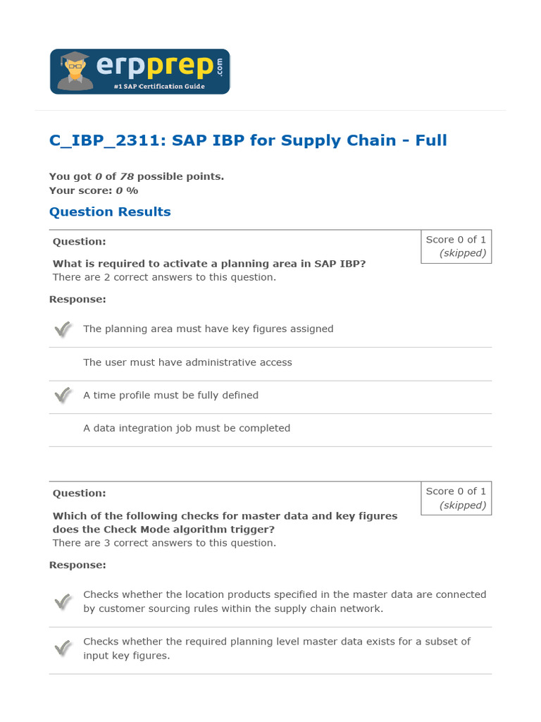 C - IBP - 2311 SAP IBP For Supply Chain - Full ERPPrep 3 | PDF ...