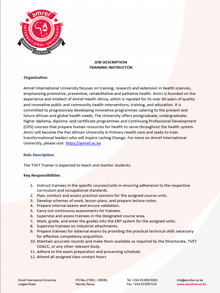Job Description -Training Instructors | PDF | Vocational Education ...