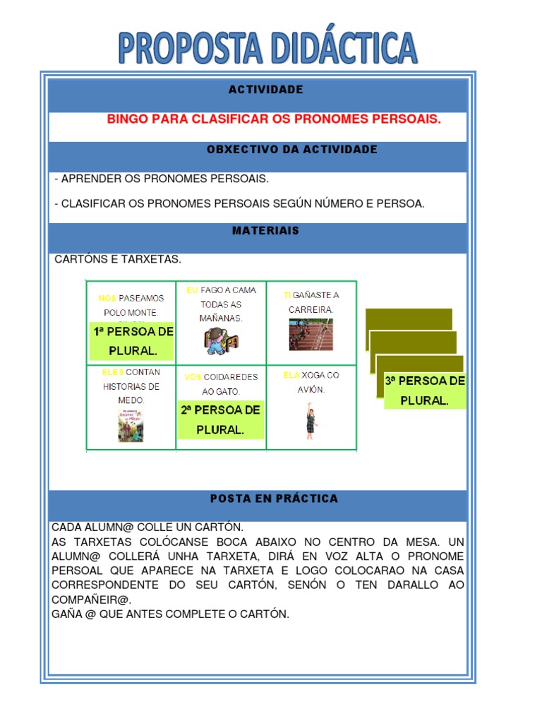 Bingo de Pronombres Personales | PDF | Hogar, jardinería y bricolaje | Arte