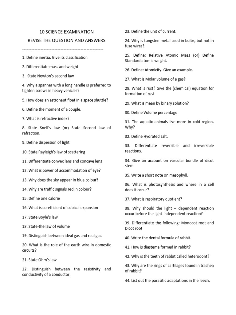 10th Science Important Question and Answers | PDF