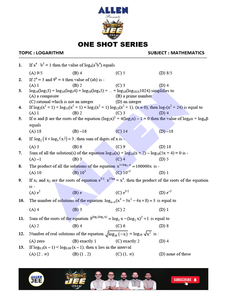 Quadratic_Equation_&_Logarithm_Homework_by_Sachin_Mor_Sir | PDF ...