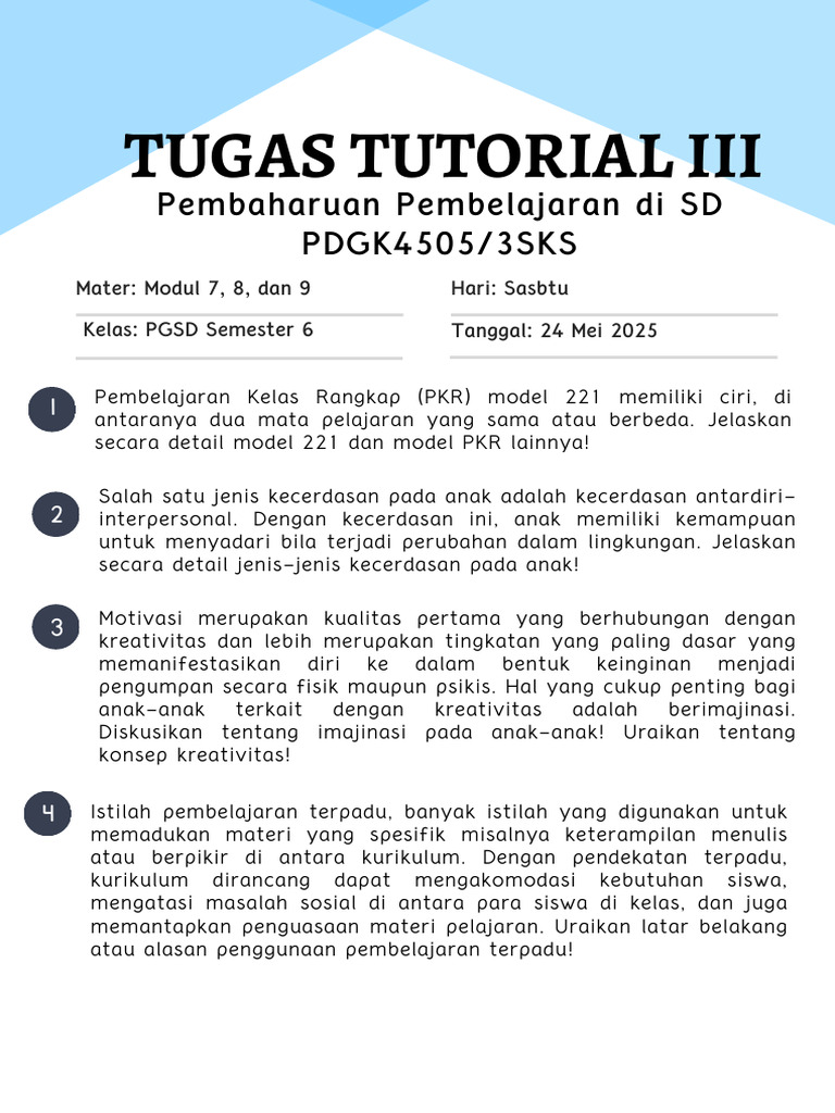 Tutorial III Pembaharuan Pebelajaran Di SD - 20250524 - 151013 - 0000 | PDF