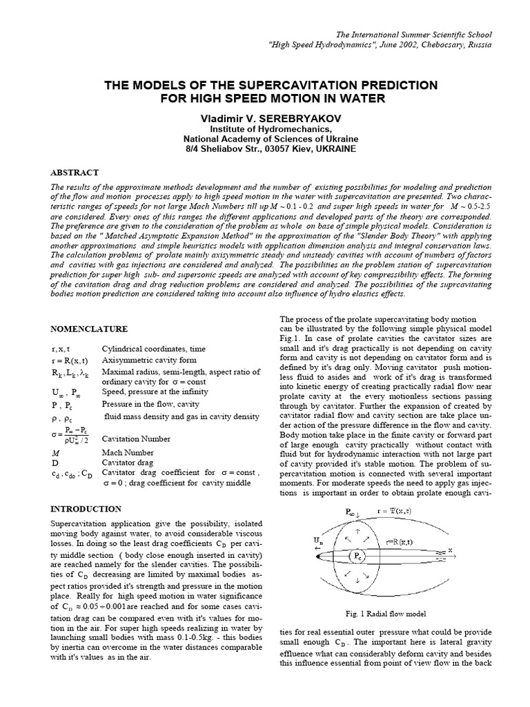 The Models of the Supercavitation Predic 2 | PDF | Drag (Physics ...