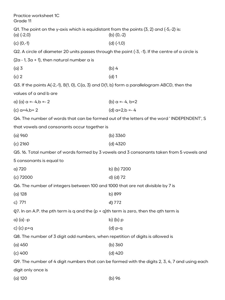 Practice Worksheet Grade 11 (1C) | PDF | Line (Geometry) | Rectangle