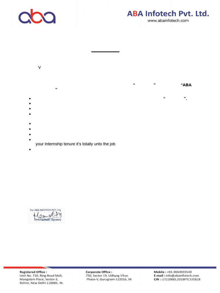 Vivek-Offer Letter-ABA Infotech PVT LTD | PDF