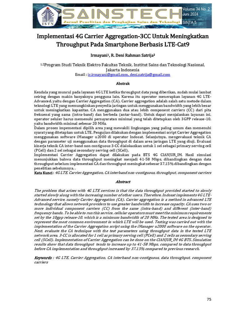 Implementasi 4G Carrier Aggregation-3CC Untuk Meningkatkan Throughput ...