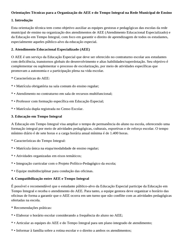 AEE e Educação em Tempo Integral: Orientações | PDF | Educação Especial ...
