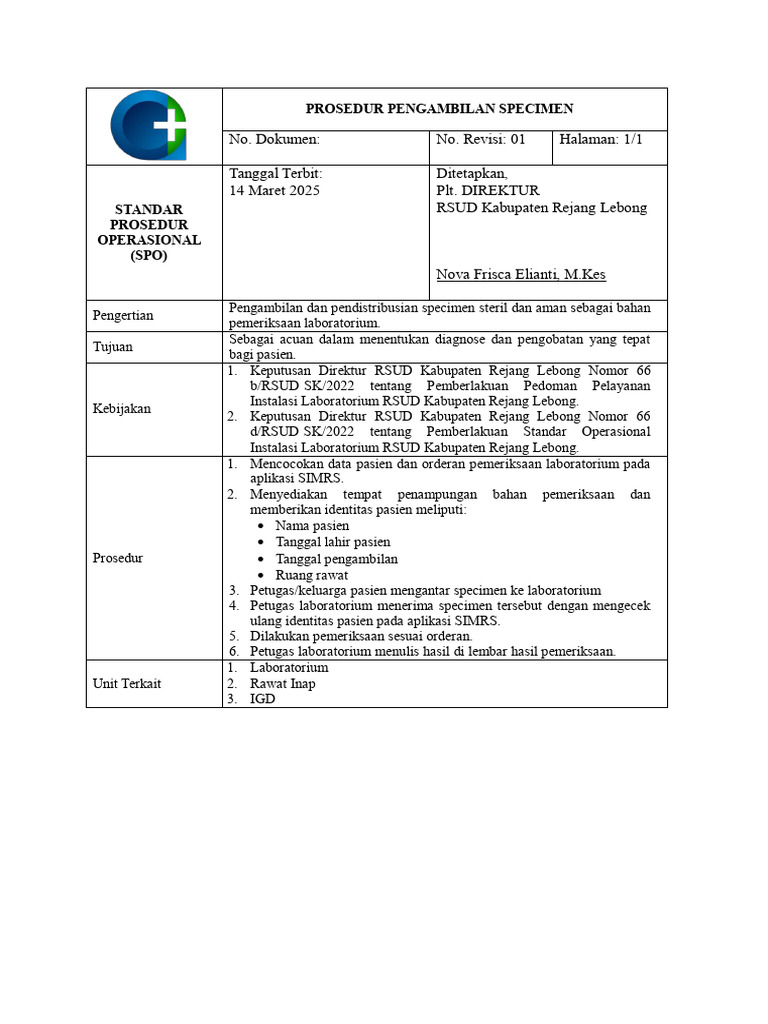 Prosedur Pengambilan Specimen Laboratorium | PDF