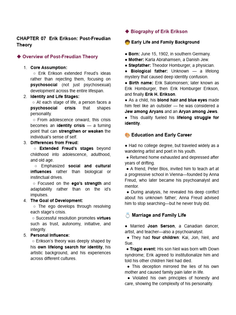 SUMMARIZE Theories of Personality ERIKSON | PDF | Identity (Social ...