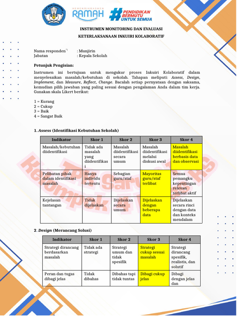 Reviu Instrumen Evaluasi Inkuiri Kolaboratif | PDF