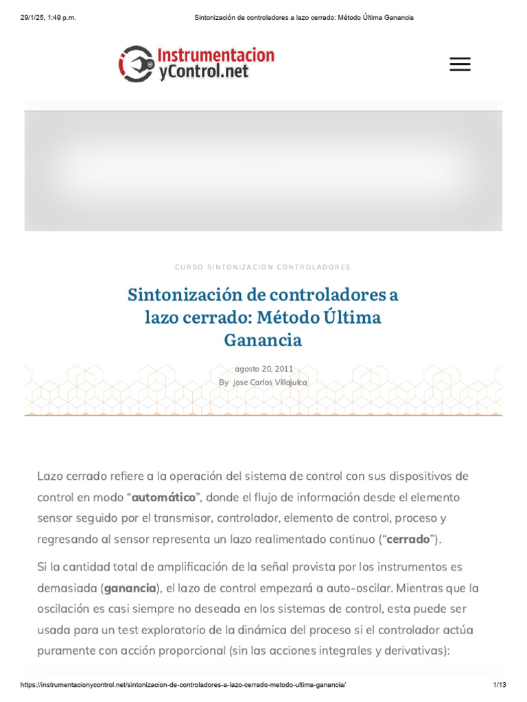 Sintonización de Controladores PID en Lazo Cerrado | PDF | Teoría de ...