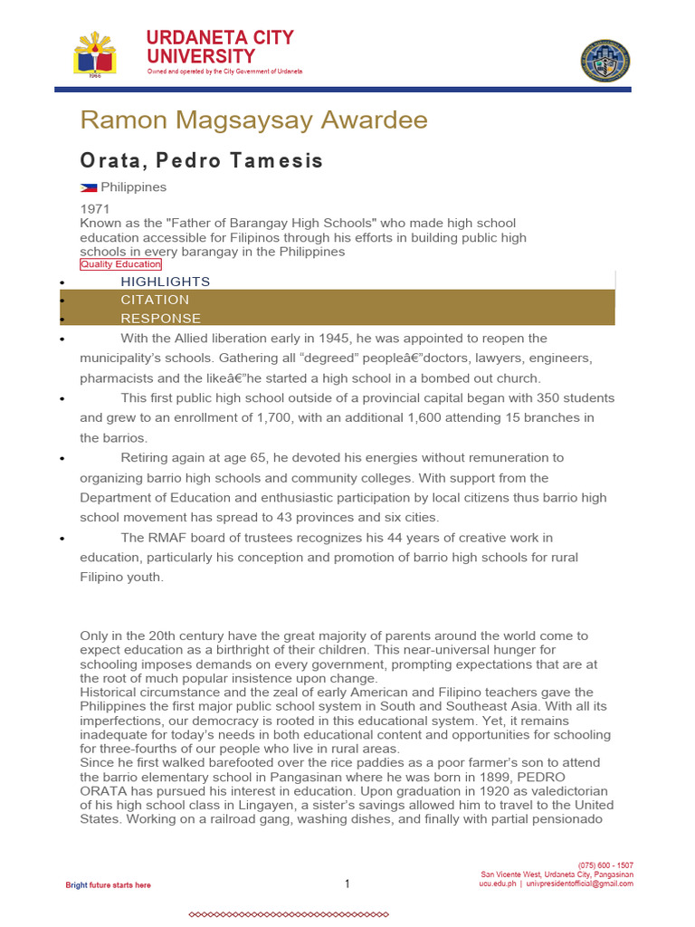 Dr. Pedro Orata: Education Pioneer | PDF | Philippines