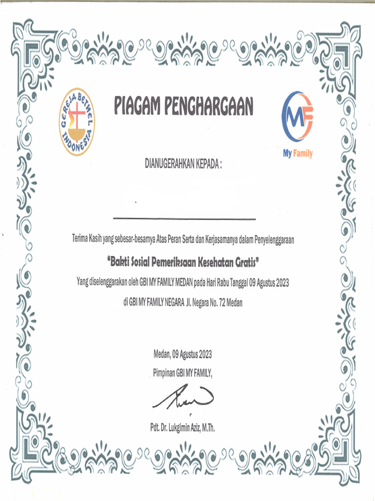 Piagam Penghargaan | PDF