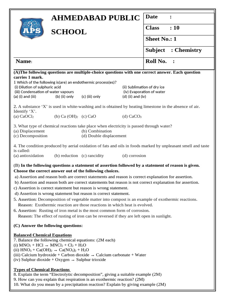 Class 10 Chemistry MCQs and Concepts | PDF | Chemical Reactions | Oxide
