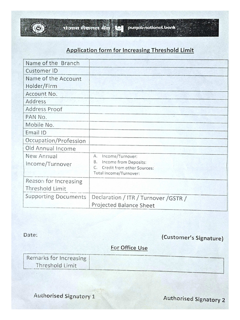 1761446270663form For Increasing Threshold Limit PNB Scanned | PDF