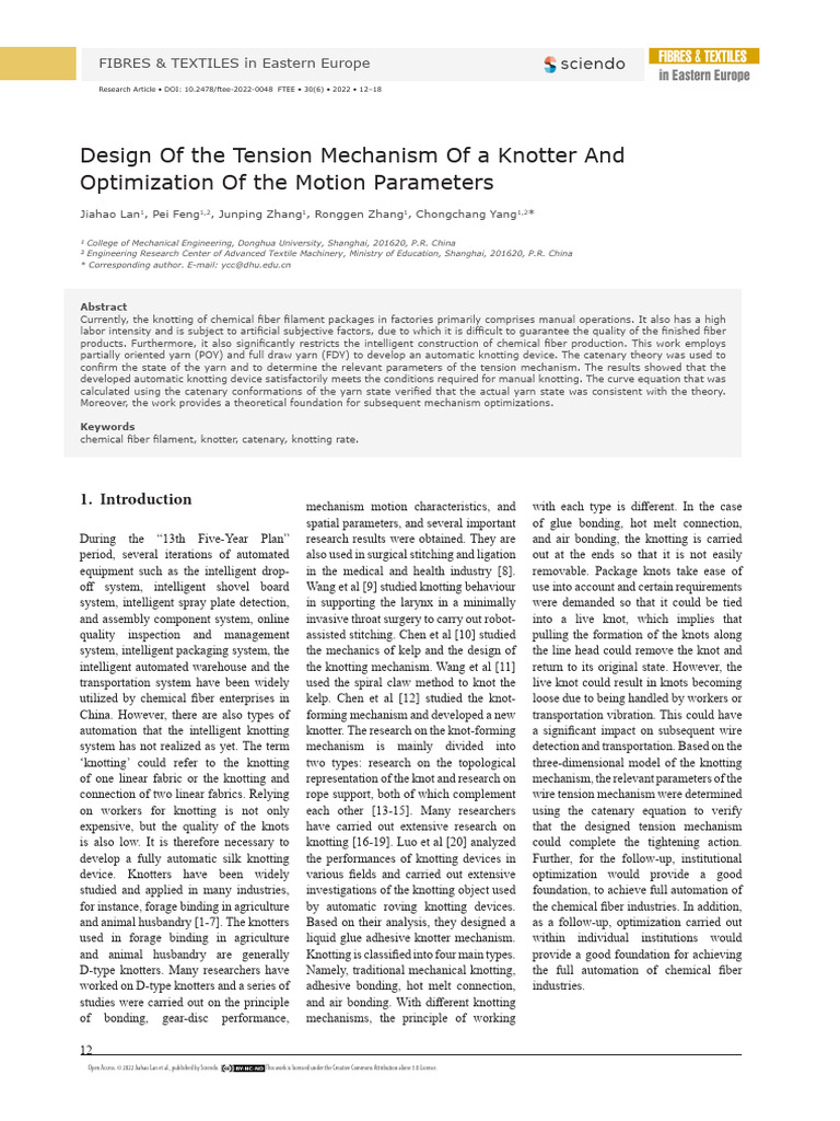 Design of The Tension Mechanism of A Knotter and O | PDF | Yarn | Textiles
