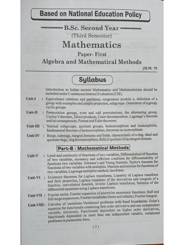BSC Semester 3 Maths Syllabus | PDF