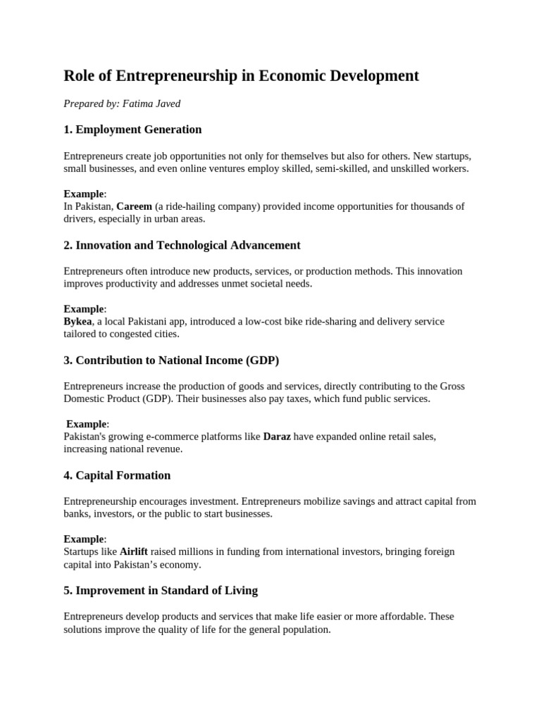 Role of Entrepreneurship in Economic Development | PDF ...