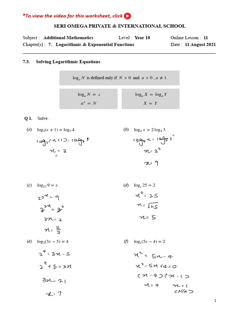 Y10 Add Maths Online Lesson 11 | PDF | Logarithm | Numbers