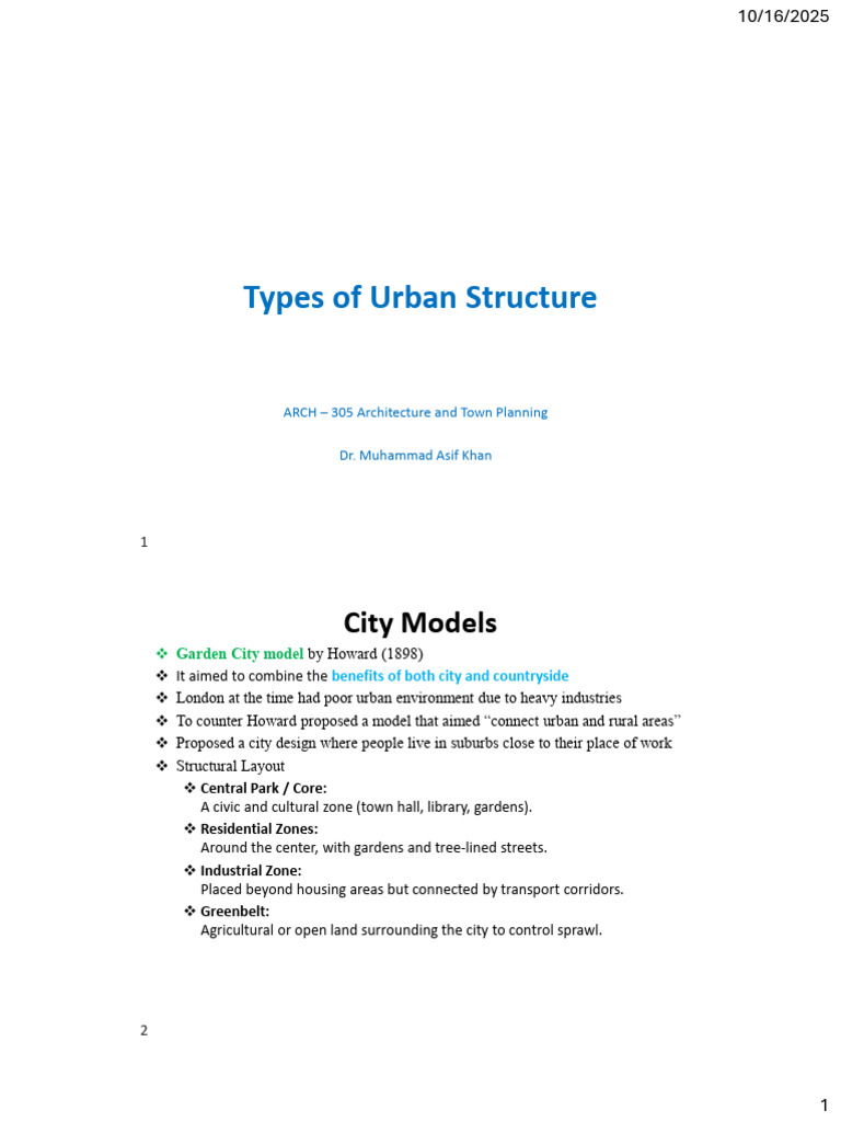 Urban Structure and City Models Overview | PDF | Public Transport | City