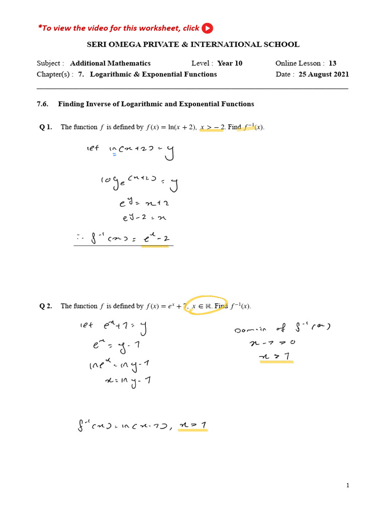 Y10 Add Maths Online Lesson 13 | PDF | Function (Mathematics ...