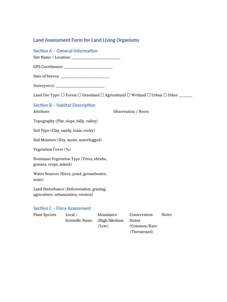 Land Assessment Form | PDF