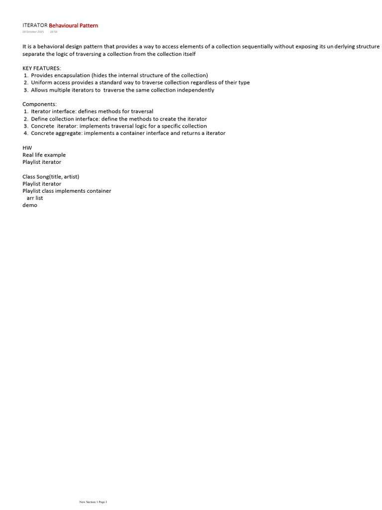 ITERATOR Behavioural Pattern | PDF