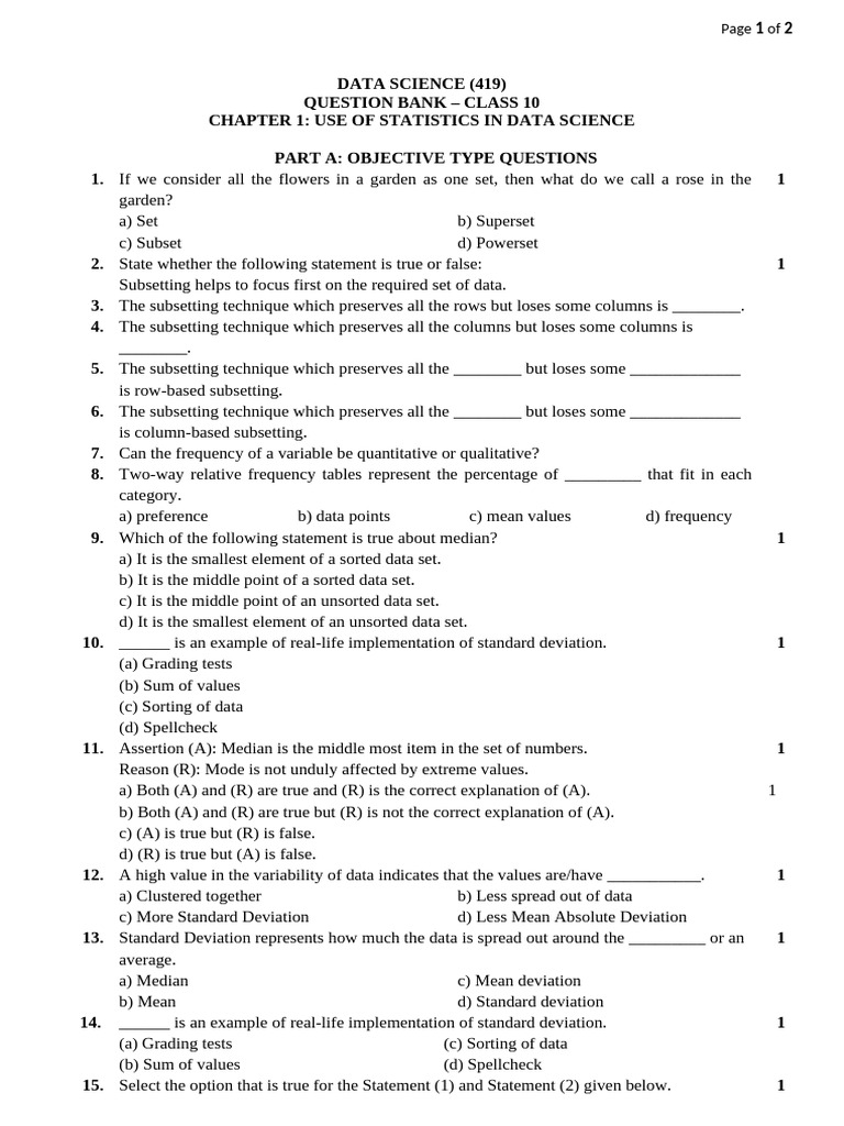 Data Science Question Bank Chapter 1 | PDF | Standard Deviation | Mean