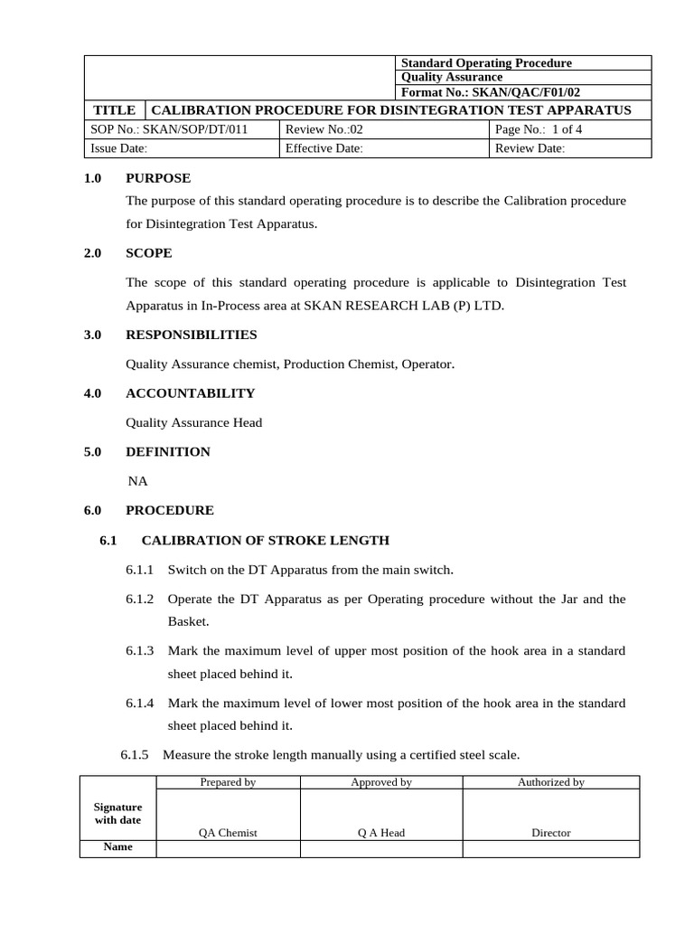 Disintegration Test Apparatus Calibration | PDF | Calibration