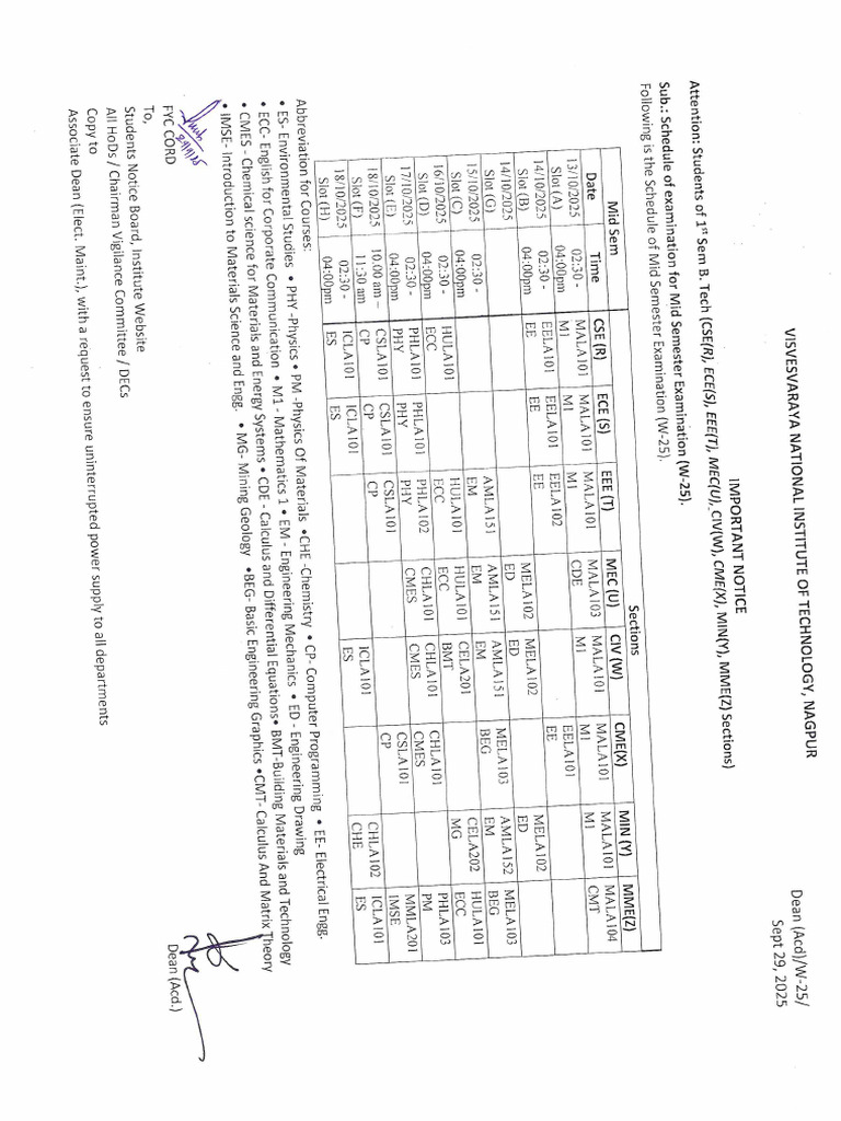 Scan Mid Semester Examination Schedule | PDF