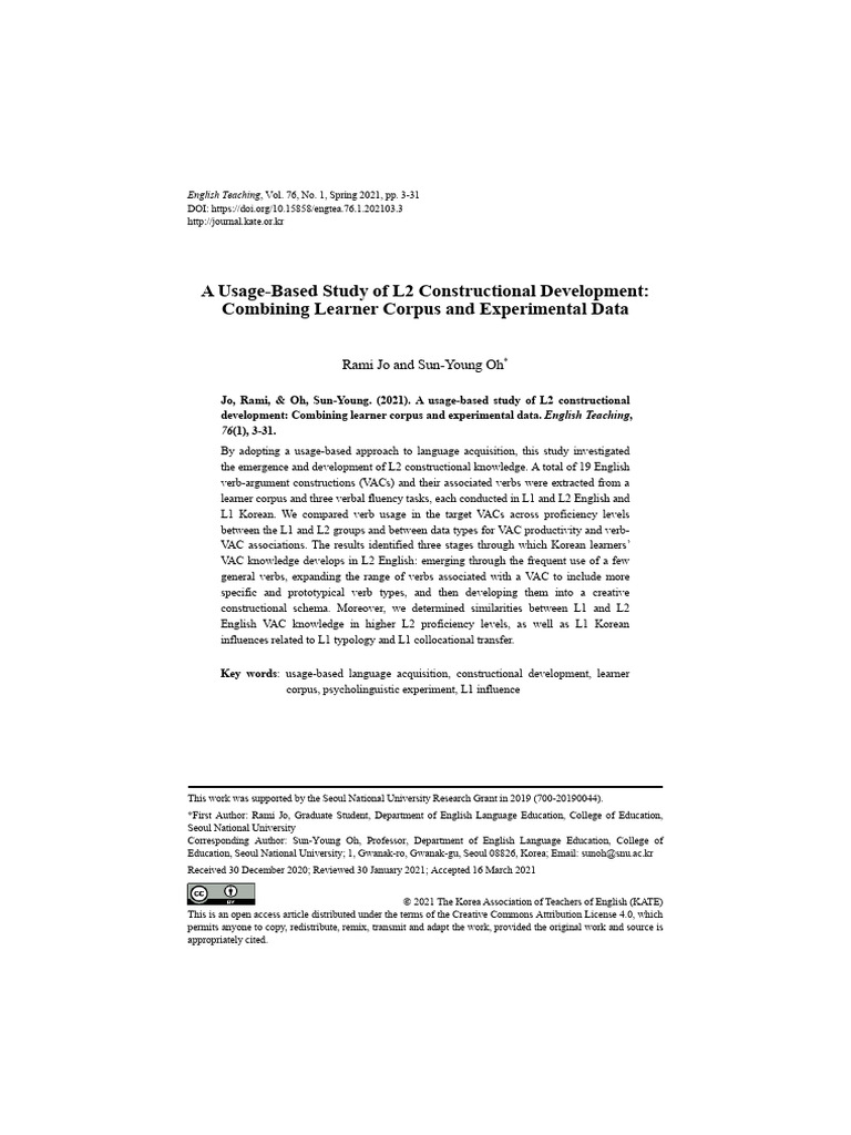 A Usage-Based Study of L2 Constructional Development: Combining Learner ...