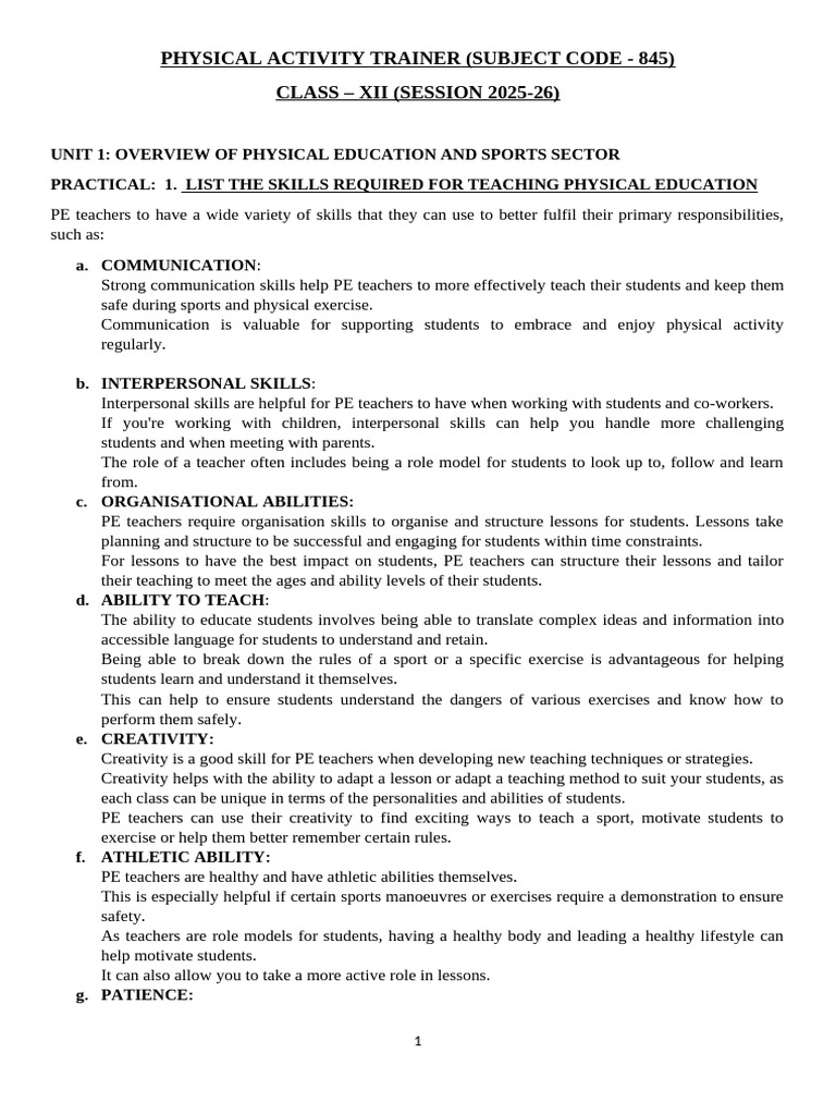 Skills and Assessments in PE Teaching | PDF | Educational Assessment ...