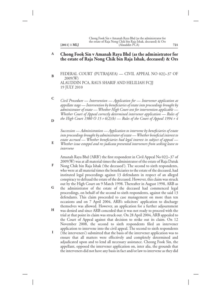 Chong Fook Sin V Amanah Raya BHD (As The Administrator For The Estate ...