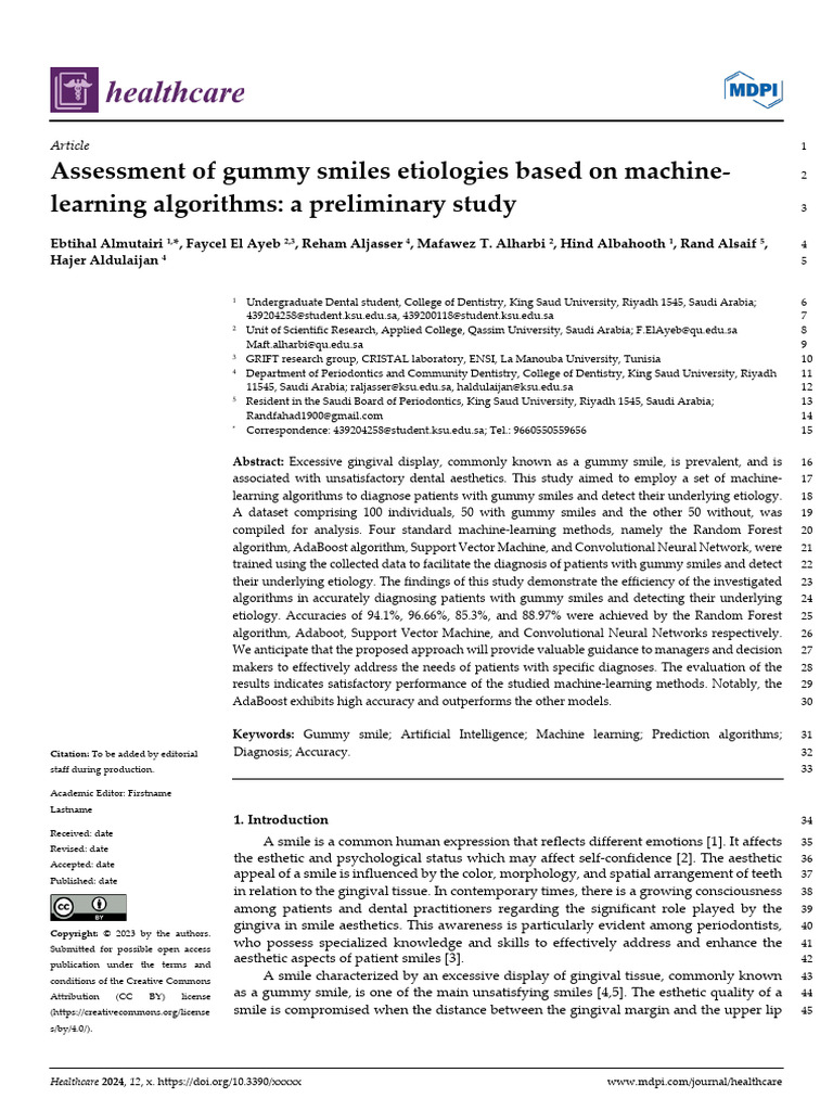 Assessment of Gummy Smiles Etiologies Based On Machine-Learning ...