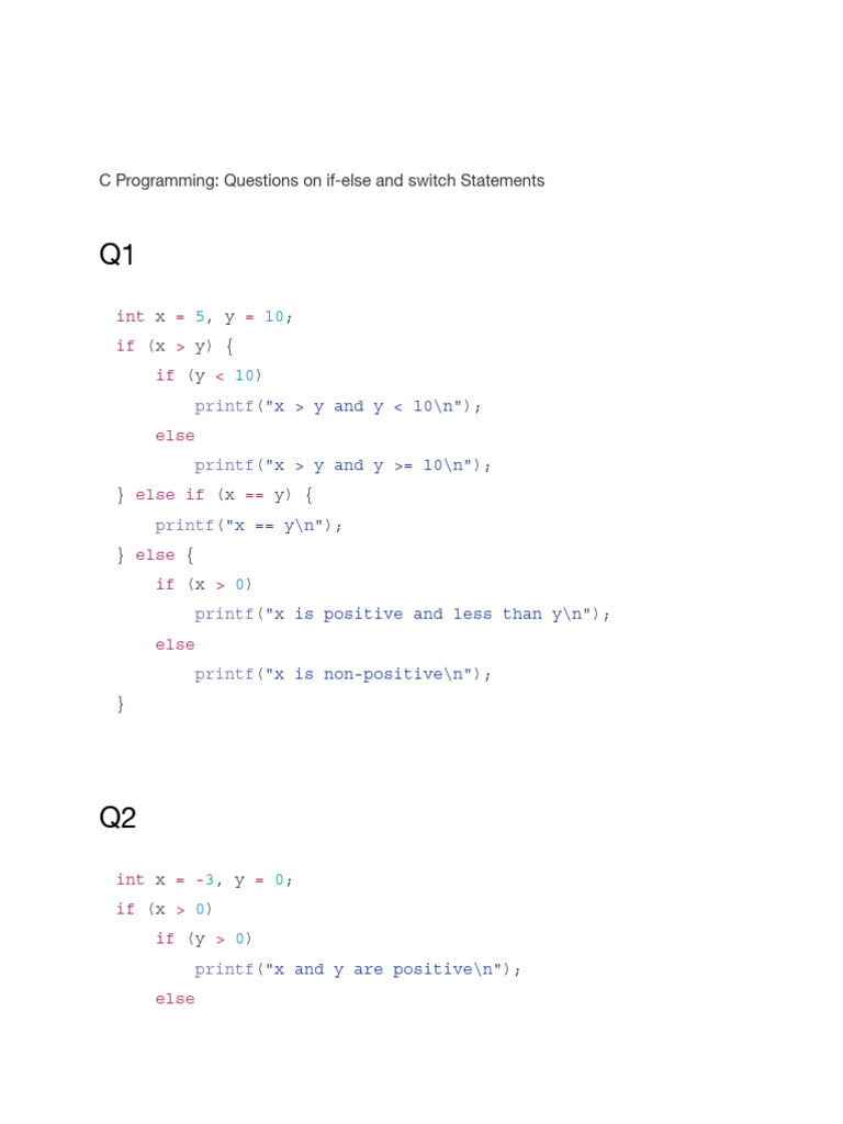 Nested If Switch Questions | PDF