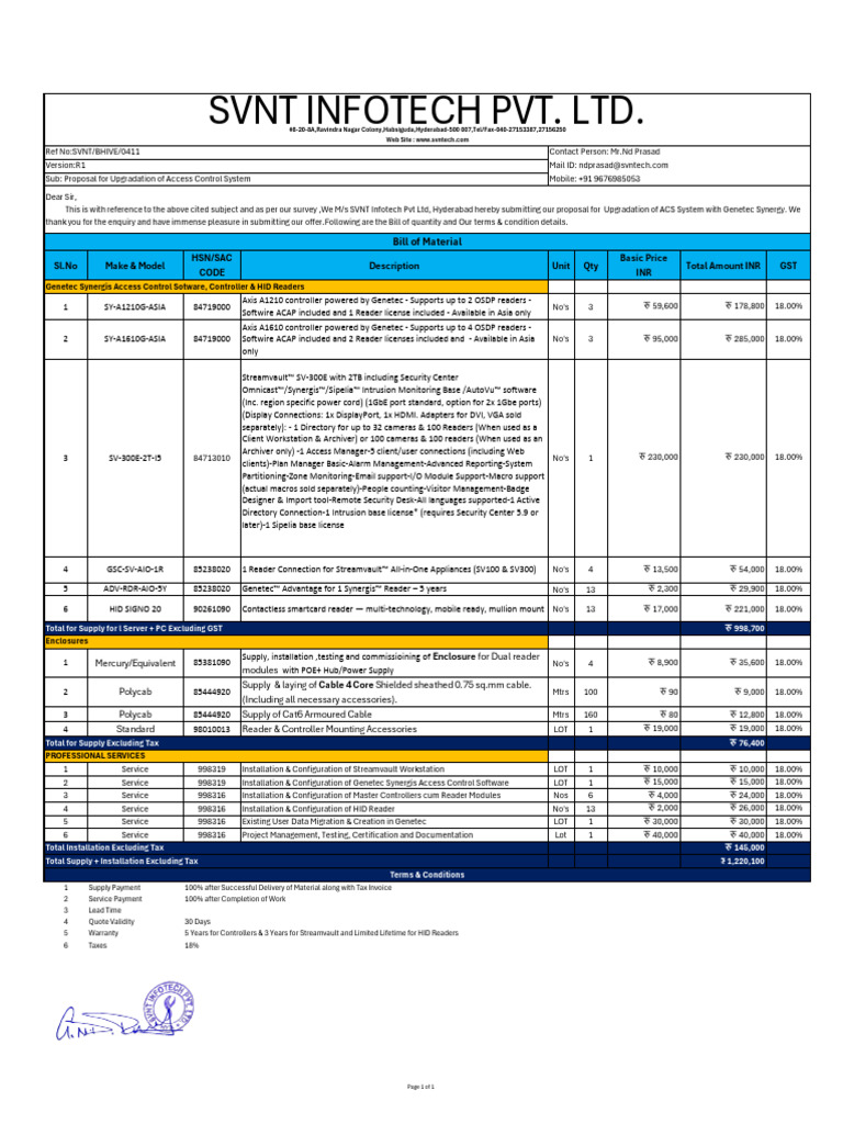 SVNT - BHIVE ACS Upgradation Quote 06.11.25 | PDF | Computer ...