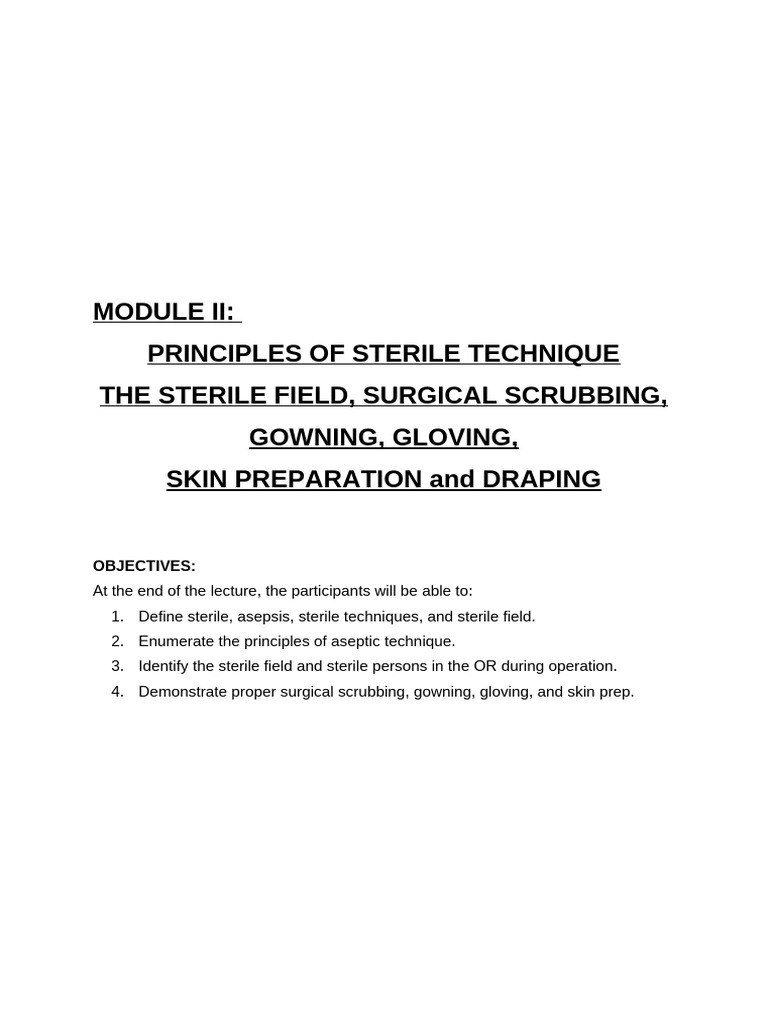Sterile Technique Principles in Surgery | PDF | Surgery | Microbiology