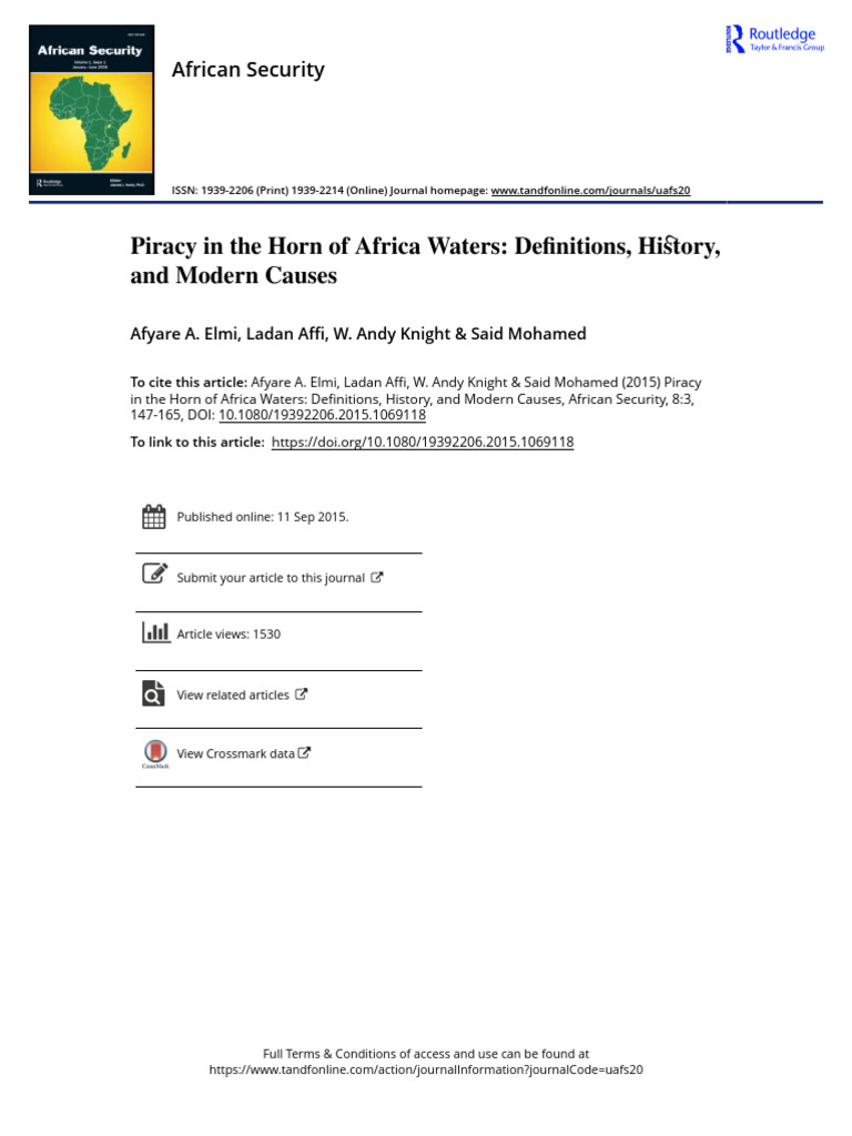 Piracy in The Horn of Africa Waters Definitions History and Modern ...
