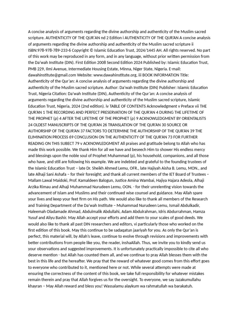 A Concise Analysis of Arguments Regarding The Divine Authorship and ...