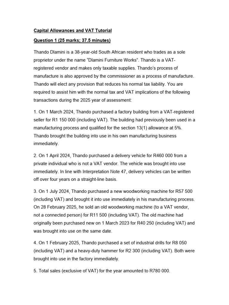 Capital Allowances & VAT Guide for Thando | PDF