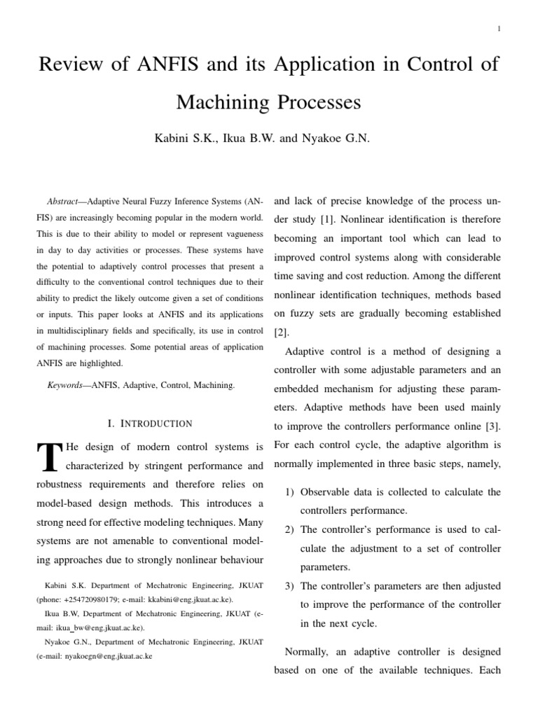 Review of ANFIS and Its Application in Control | PDF | Artificial ...
