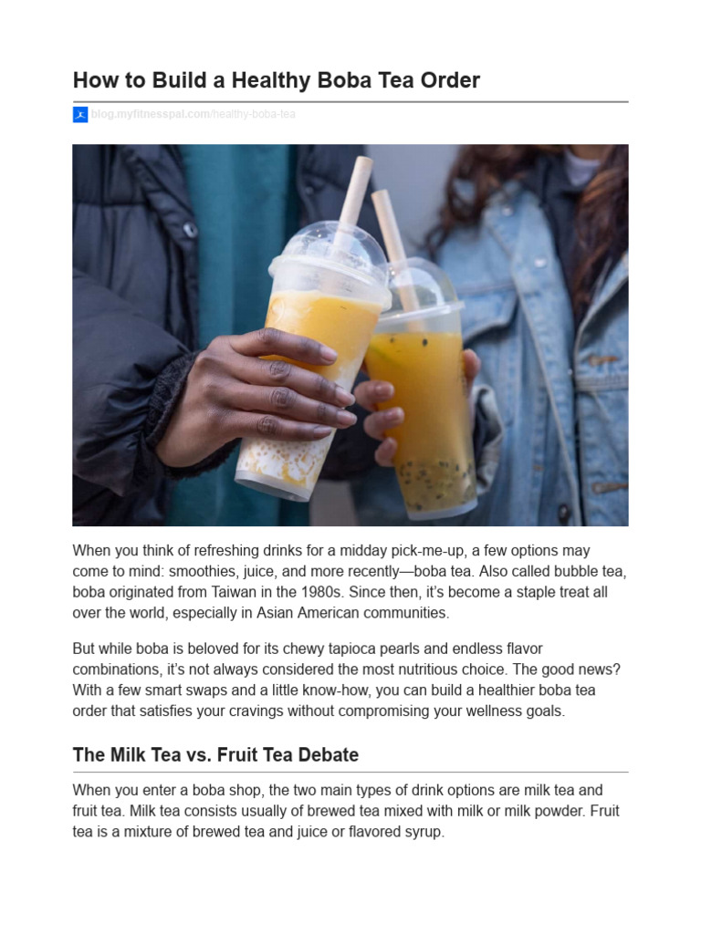 How To Build A Healthy Boba Tea Order | PDF | Tea | Sugar