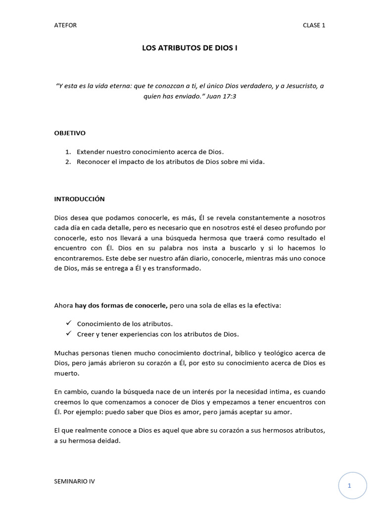 Clase 1 Los Atributos de Dios I | PDF | Dios | Omnipotencia