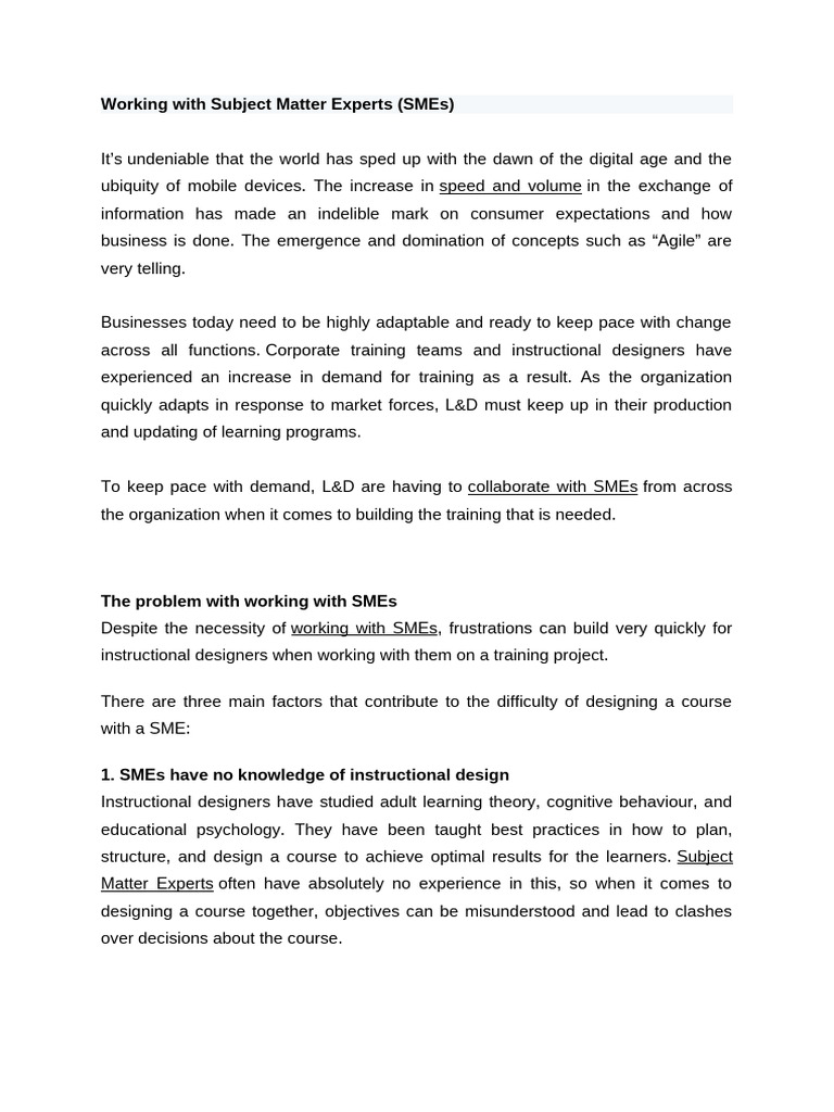 Collaborating with SMEs in Training Design | PDF | Instructional Design ...