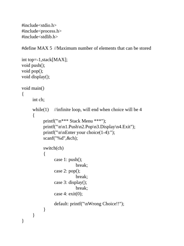 Stack Implementation Using C (1) | PDF