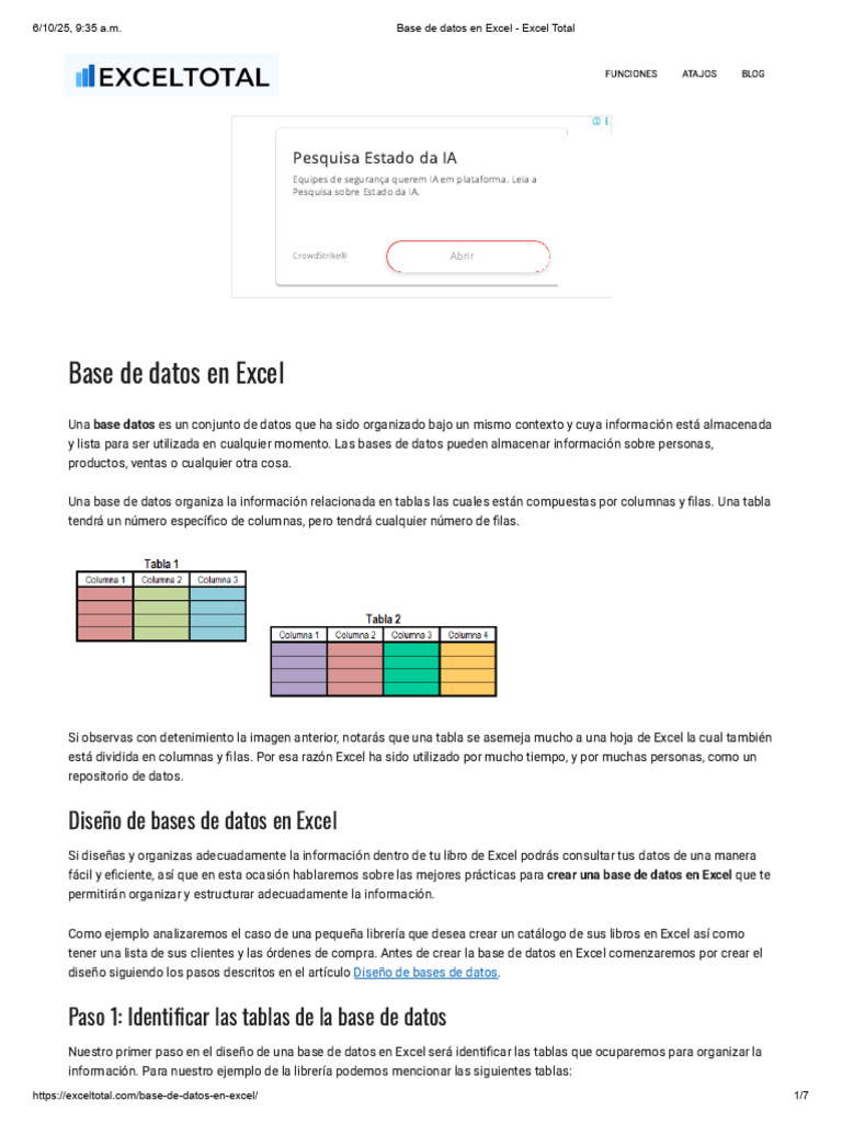 Base de Datos en Excel - Excel Total | PDF | Bases de datos | Microsoft Excel