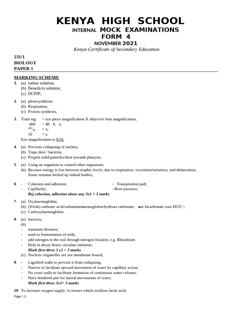 Bio P1 marking scheme | PDF | Glucose | Diabetes