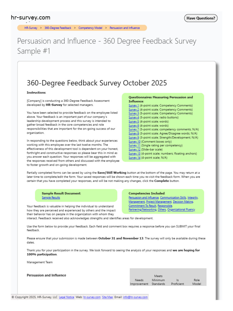 360-Degree Feedback on Persuasion Skills | PDF | Survey Methodology ...
